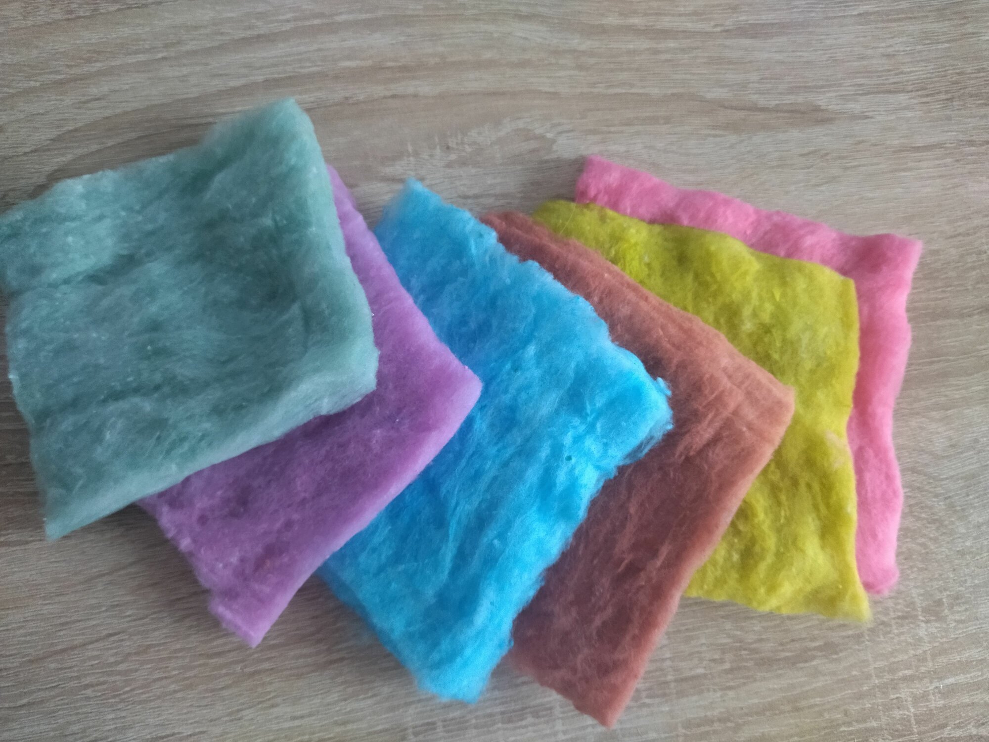 Мини набор цветной, окрашенной ваты для изготовления ватных игрушек, хлопок, размер 10см*9см, 6 цветов, пастельных