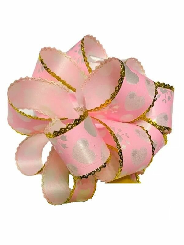 Бант-шар подарочный с золотым тиснением 23 мм сердца цвет светло-розовый