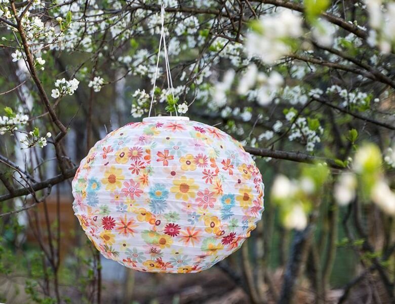 Садовый светильник Solar букет эмоций - китайский фонарик, тёплый белый LED-огонь, 40 см