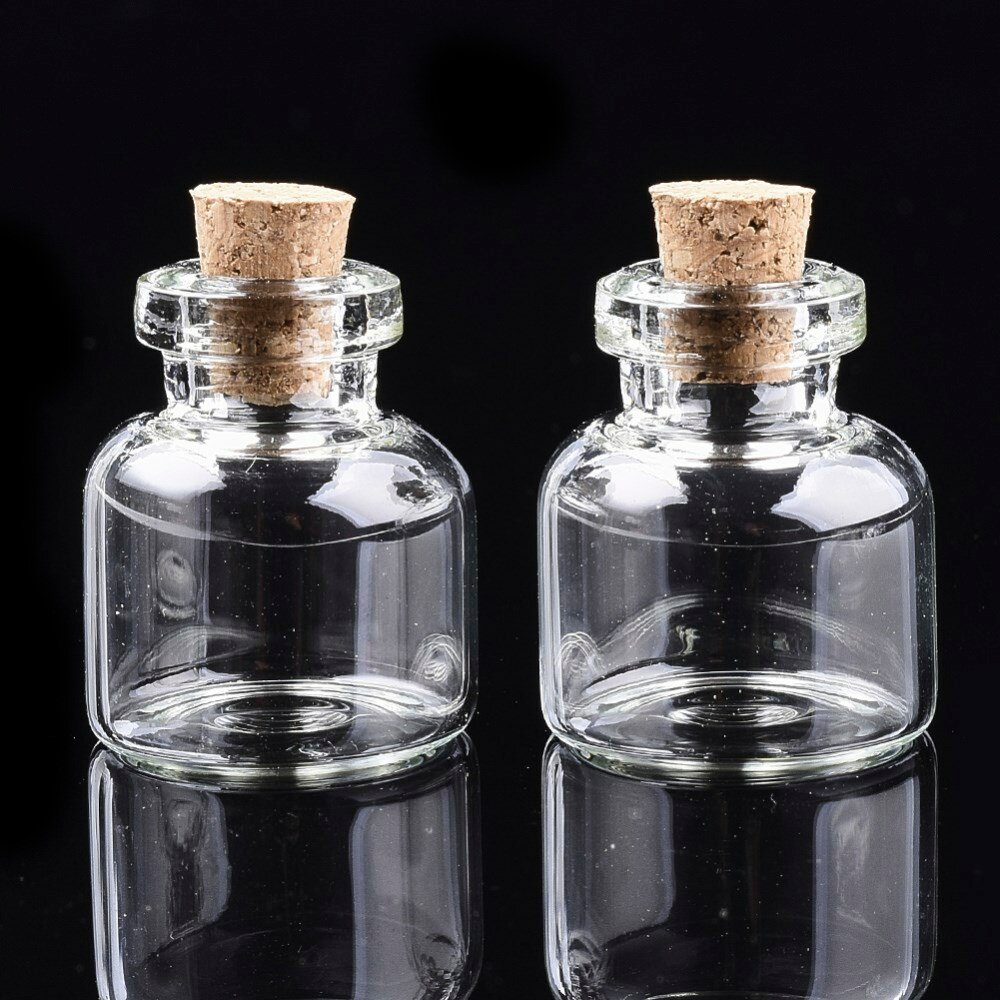 Бутылочка для декорирования, 26х22мм, широкая с узким горлышком, базовый материал - стекло, стеклянная с пробкой, 5 шт.