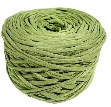 Трикотажная пряжа - лента для рукоделия, 400гр, 85метров, хлопок - 1 рулон. Цвет: хаки