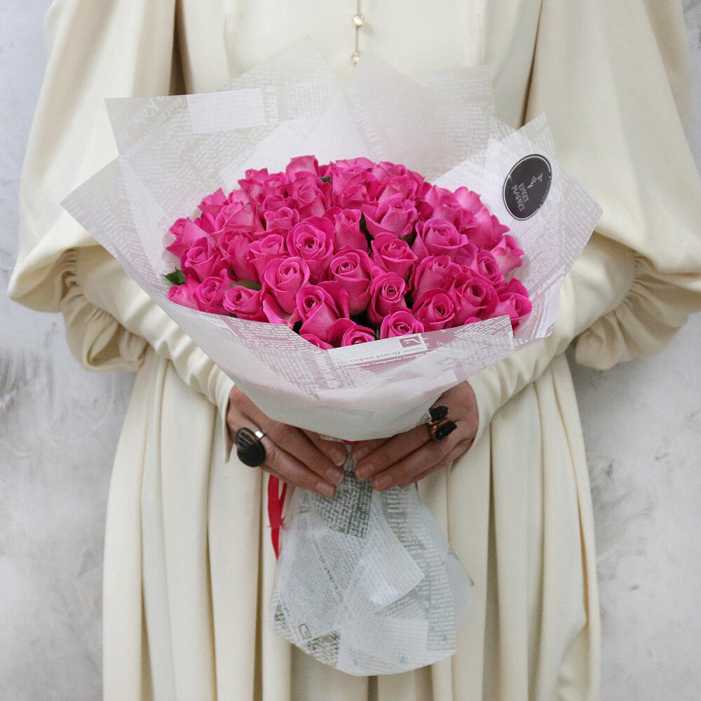 Монобукет "Розовый закат" Букет Маркет, кенийская роза, 51 цветок, 35см