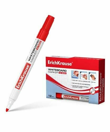 Маркеры д/доски ErichKrause W-500 красный, 0.8-2.5мм 12847 . Комплект из 12 маркеров