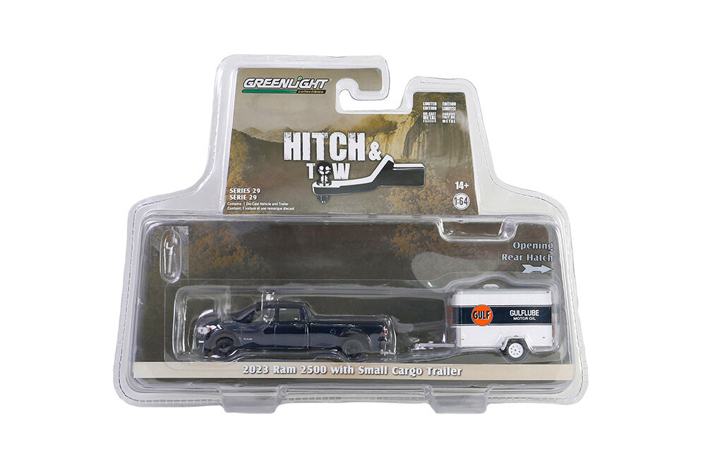 Dodge ram 2500 пикап "gulf oil" с прицепом для моторного масла "gulflube" 2023 dark blue (длина примерно 15 см)