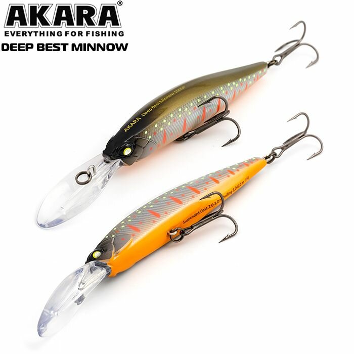 Рыболовная приманка на щуку, окуня, судака, сома Воблер Akara Deep Best Minnow 100SP 100мм. 16г. №A110