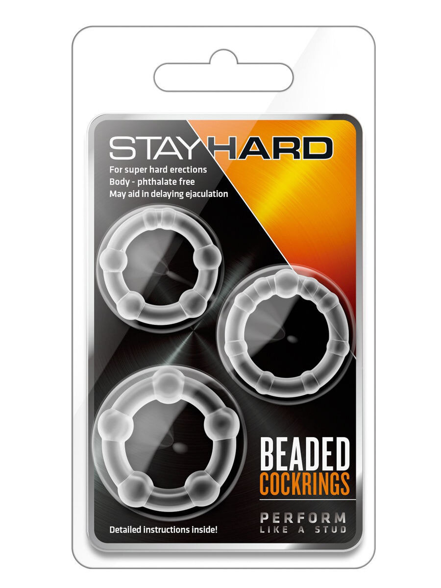 Набор эрекционных колец "STAY HARD BEADED COCKRINGS CLEAR" 3 шт