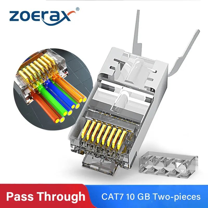 ZoeRax RJ45 сквозной разъем Cat8/Cat7/Cat6A FTP/STP 10PCS, серебристый