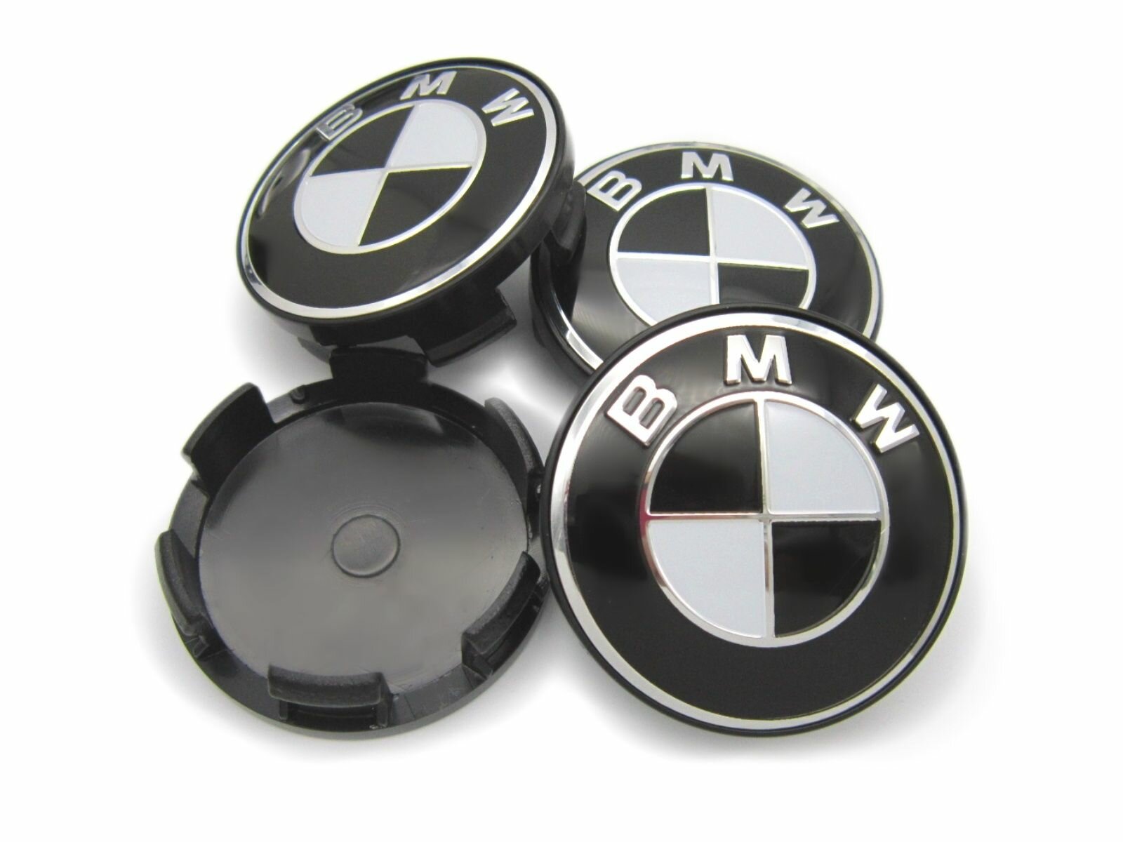 Колпачки, заглушки на литые диски BMW black&white 56/51/12 мм, комплект 4 шт.