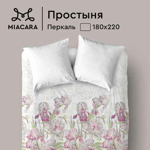Простыня перкаль 220х180 "Mia Cara" рис. 15428-2 Царство пионов ...