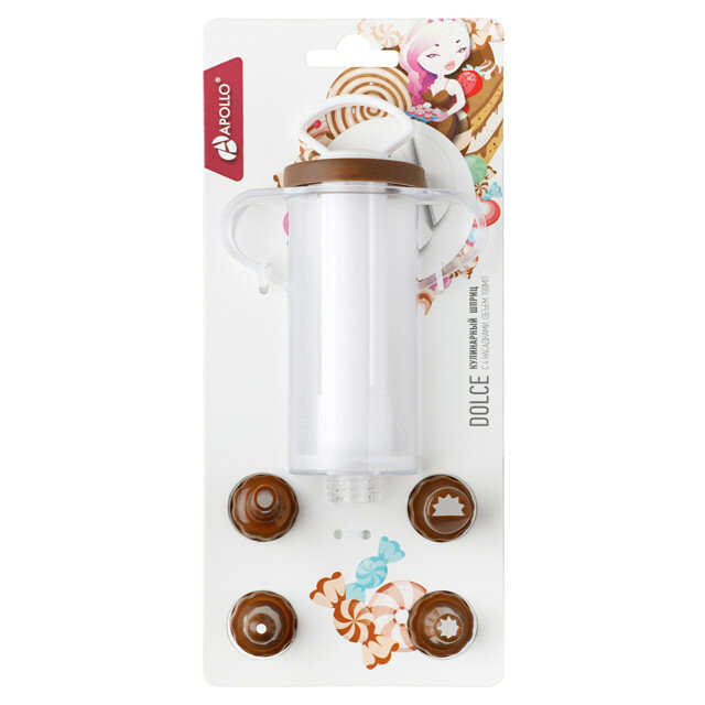 APOLLO Dolce шприц кулинарный с 4 насадками, пластик, для цветов и декора выпечки