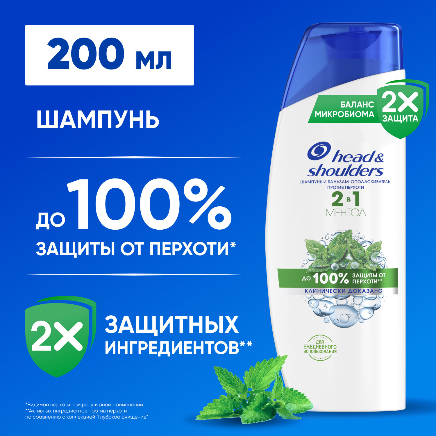 Head & Shoulders 2 в 1 Шампунь и бальзам-ополаскиватель против перхоти Ментол, 200 мл