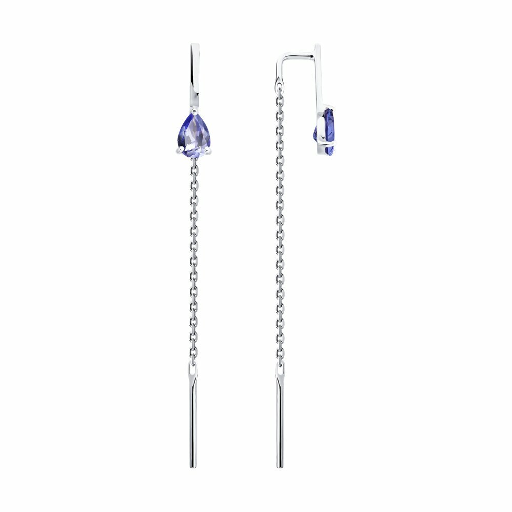 Серьги, белое золото, 585 проба, танзанит