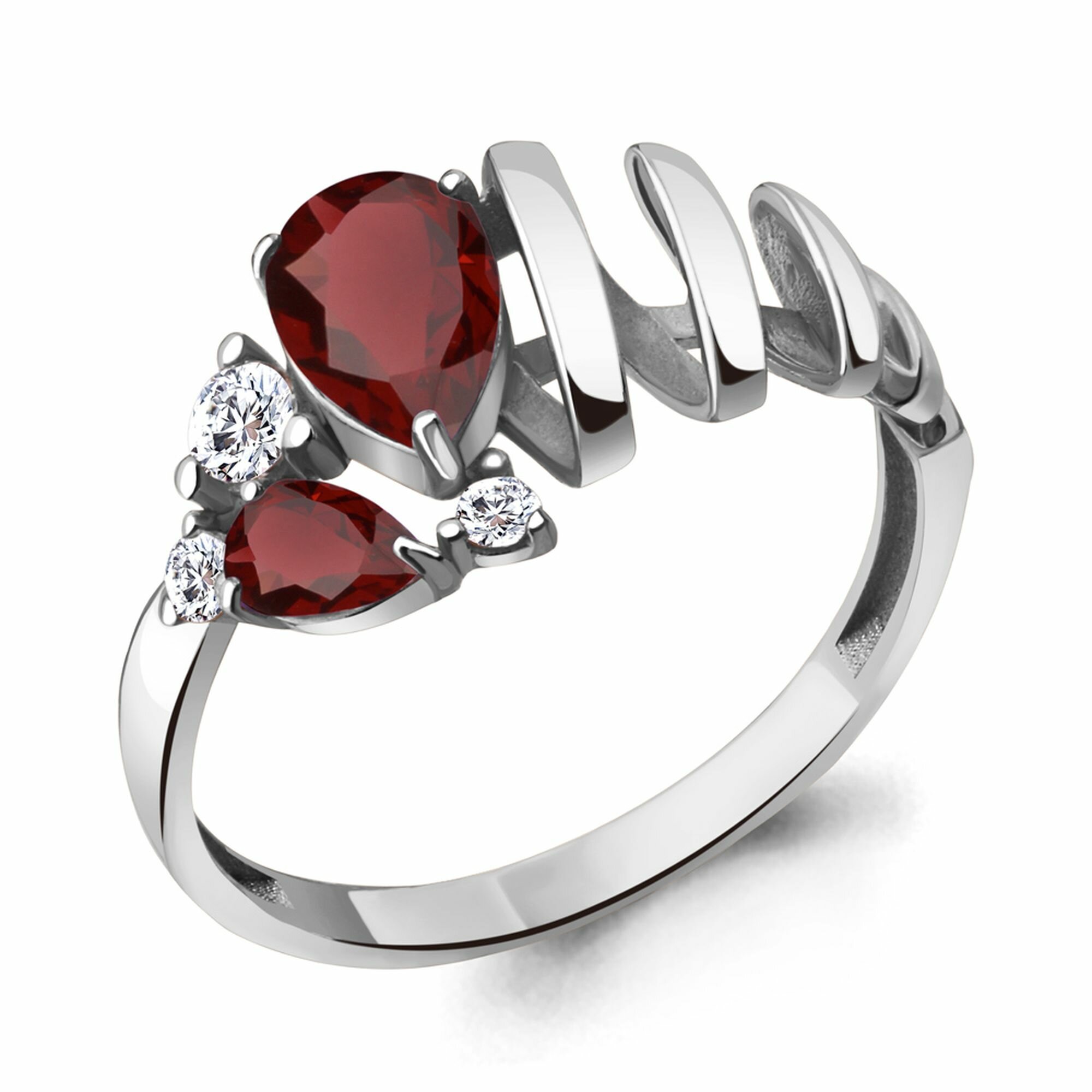 Кольцо, серебро, 925 проба, родирование, фианит, гранат