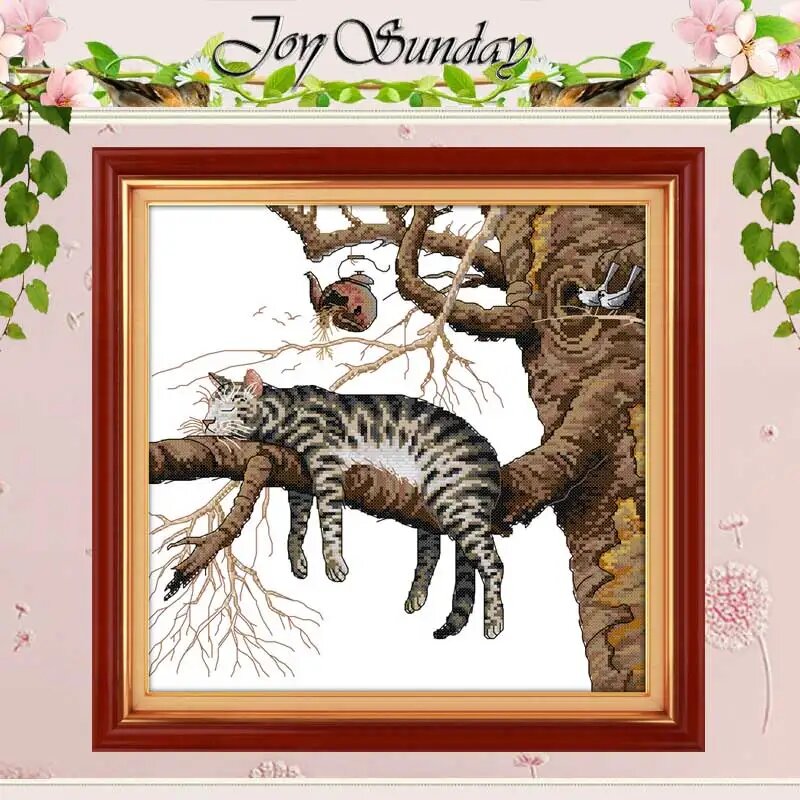 Набор для вышивки крестом "Ленивый кот" Joy Sunday 11CT 14CT 16CT DMC 11CT picture printed