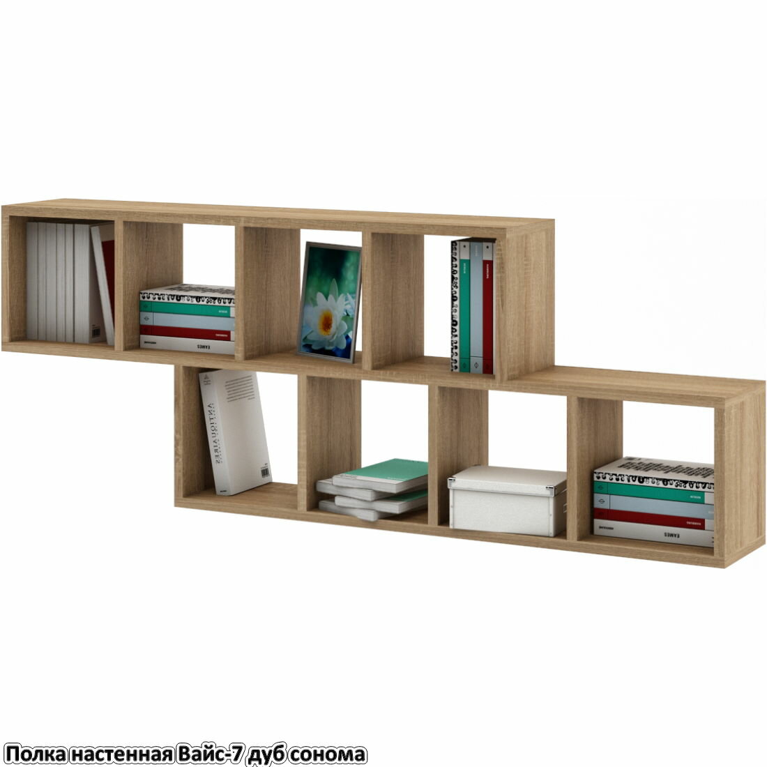 Полка настенная Вайс-7 Дуб-сонома, ЛДСП, МФ Владимир VMF, 125,9х46,8х18 см.