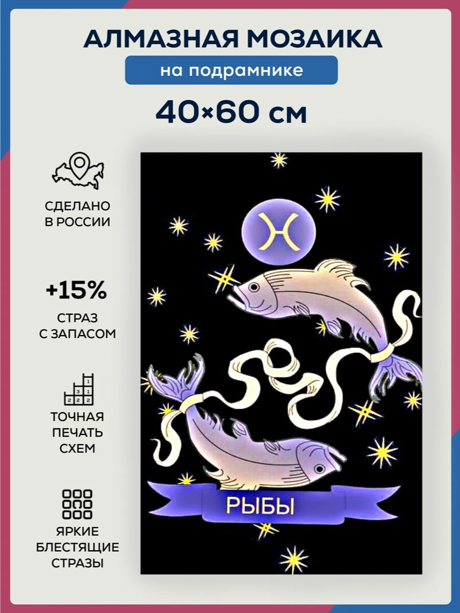 Алмазная мозаика 40x60 Рыбы на подрамнике