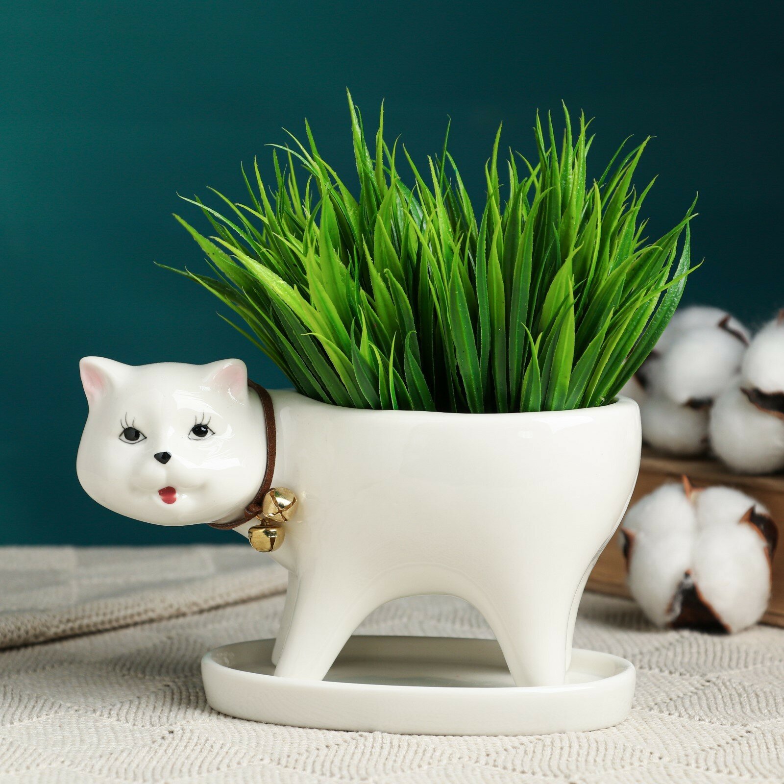 Горшок TAKE IT EASY "Кошка", керамика, белый, 15,5х7,5х9,5см