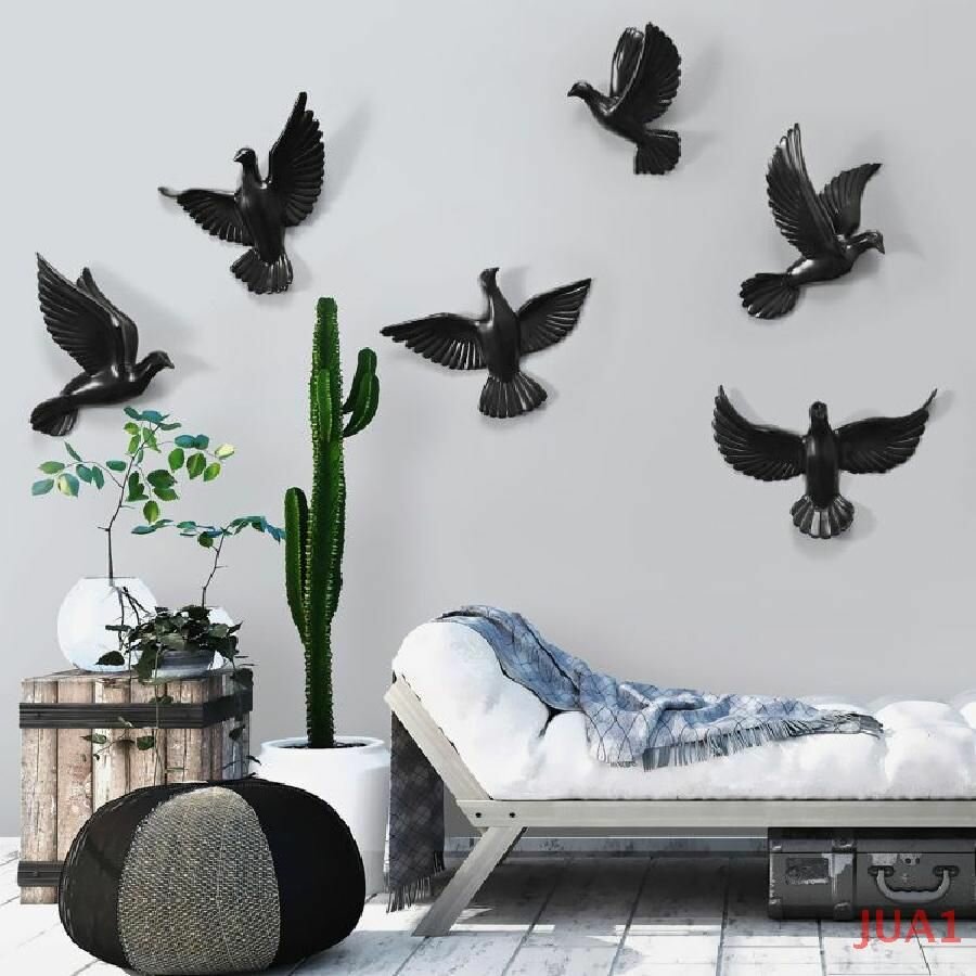 Настенный декор птички 6 шт , черный