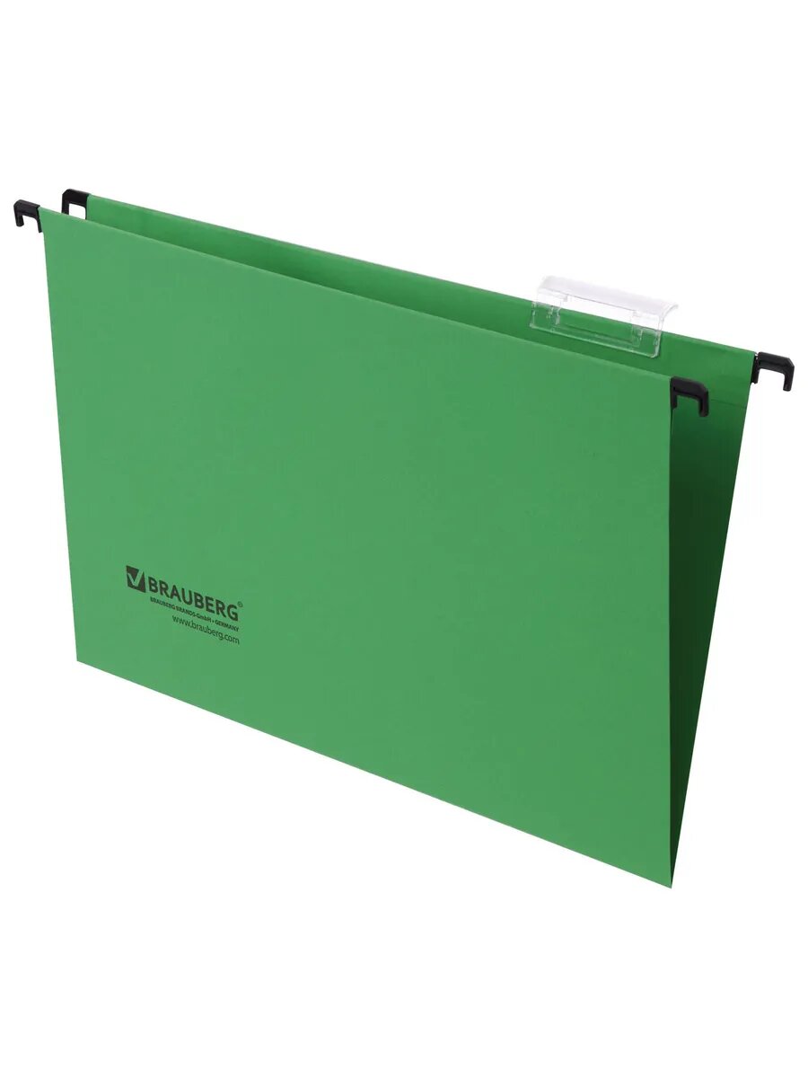 Подвесные папки А4/Foolscap (406х245 мм), до 80 листов, комплект 10 шт, зеленые, картон, BRAUBERG
