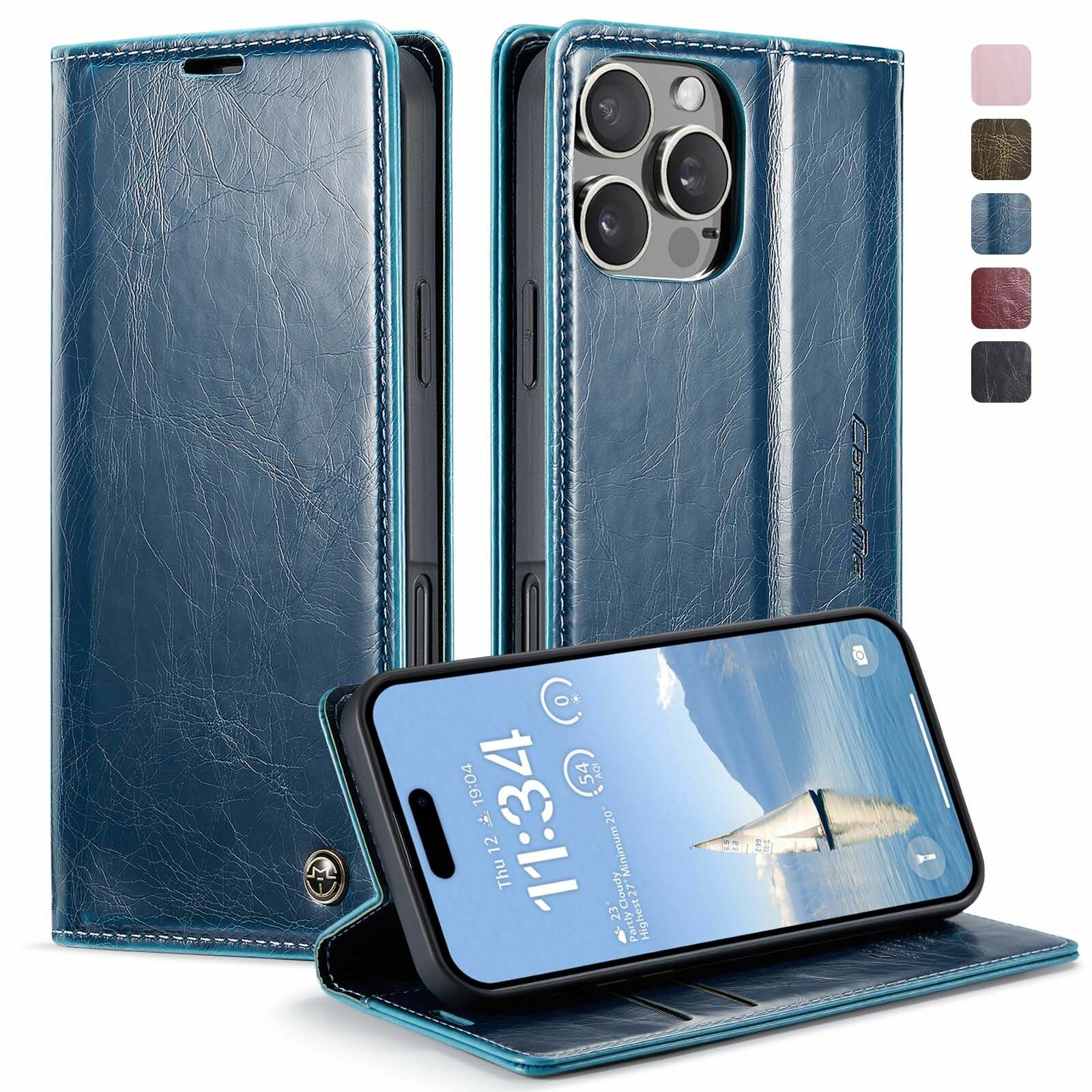 CaseMe Кожаный книжка чехол для Apple iPhone 16 Pro Max / Aйфон 16 про макс с визитницей из экокожи