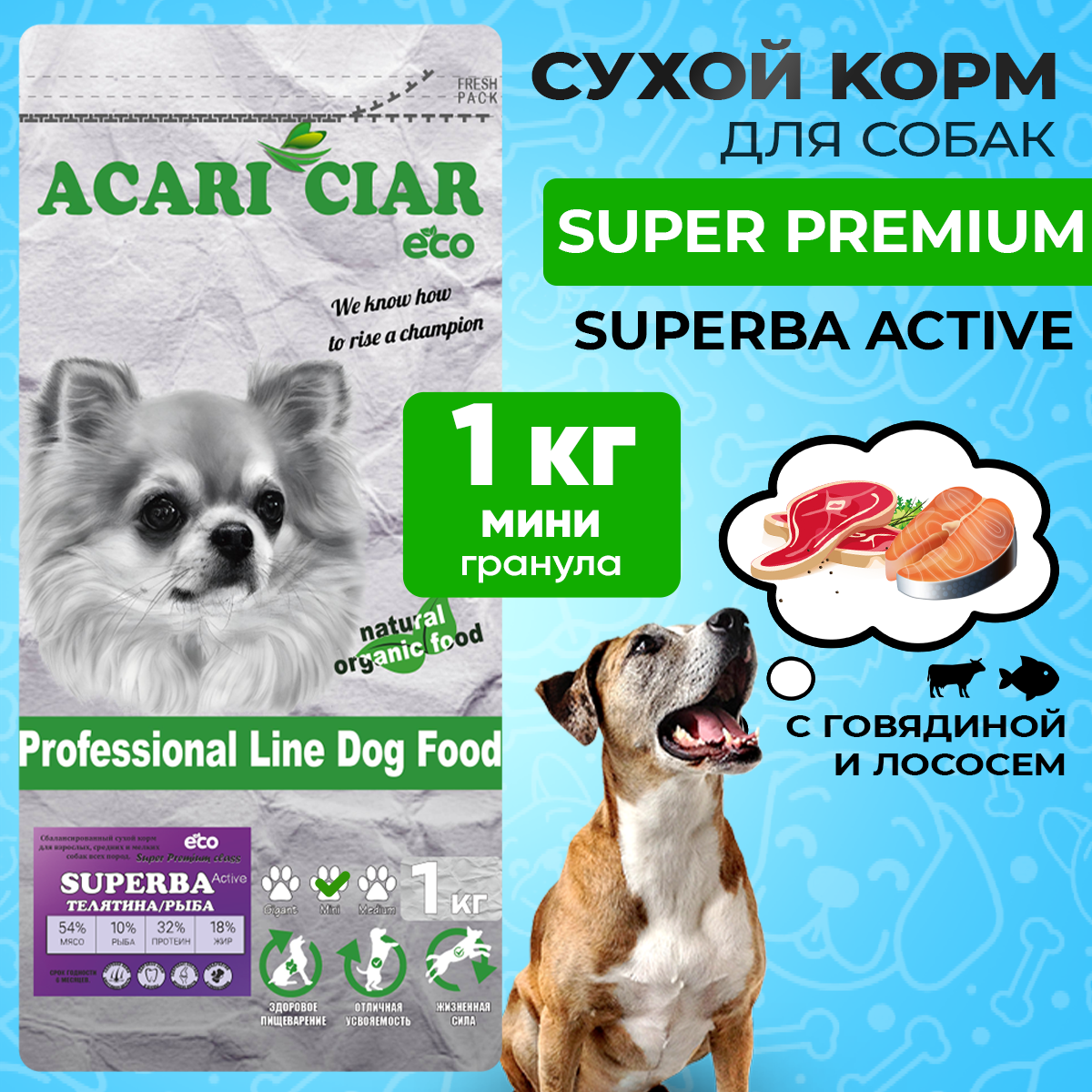 Сухой корм для собак ACARI CIAR SUPERBA Active 1кг MINI гранула