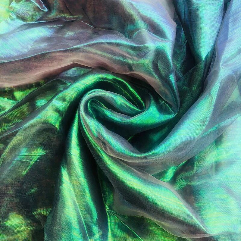 Прозрачная Лазерная Тюлевая ткань, яркая ткань из органзы, стеклянная пряжа, флуоресцентная пряжа, шелковая шифоновая сценическая одежда
