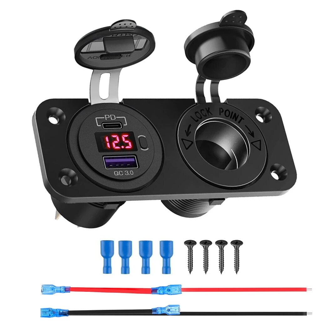 12 В USB-розетка Морская панель PD Type C QC3.0 USB-порты Автомобильное зарядное устройство со Red