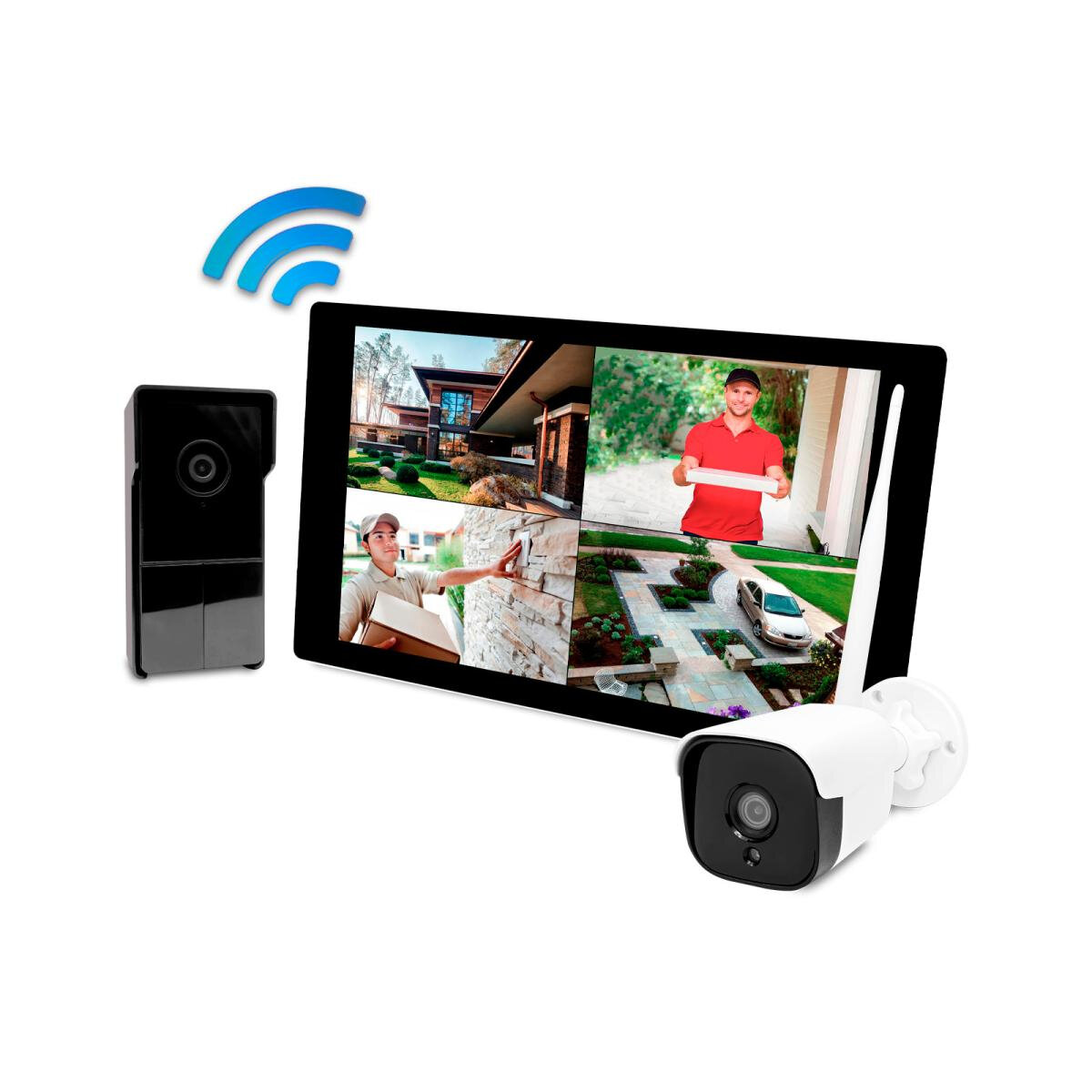 Беспроводной видеодомофон с камерой - Sky Net 1000 (1+1)-SDcard (E2019EU): HD монитор 10 дюймов, 3mp вызывная Wi-Fi панель для домофона, 3mp видеокам