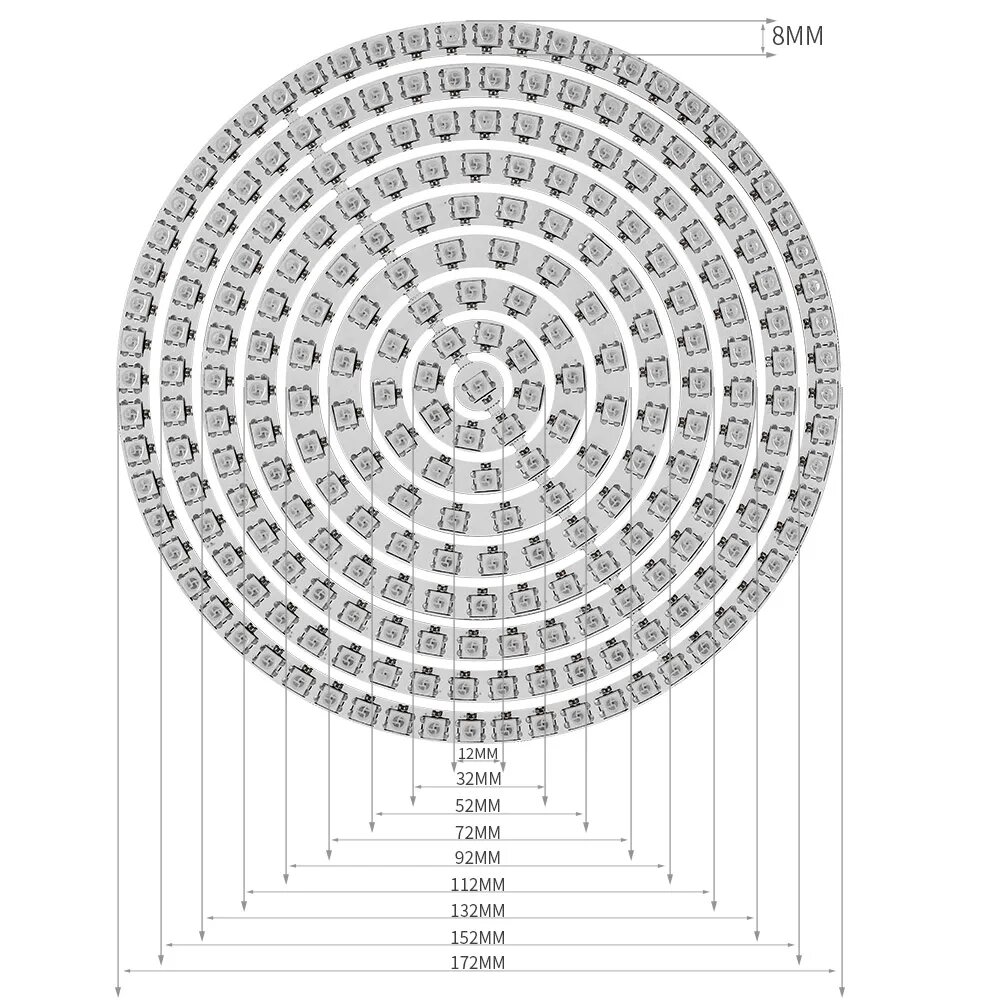 RGBIC светодиодная лента кольцо WS2812, 241LEDS, белый
