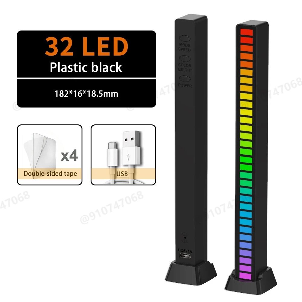 RGB LED лента со звуковым управлением XunShiNi Черный, 32 LED-Black-No APP, 2 pcs (USB)