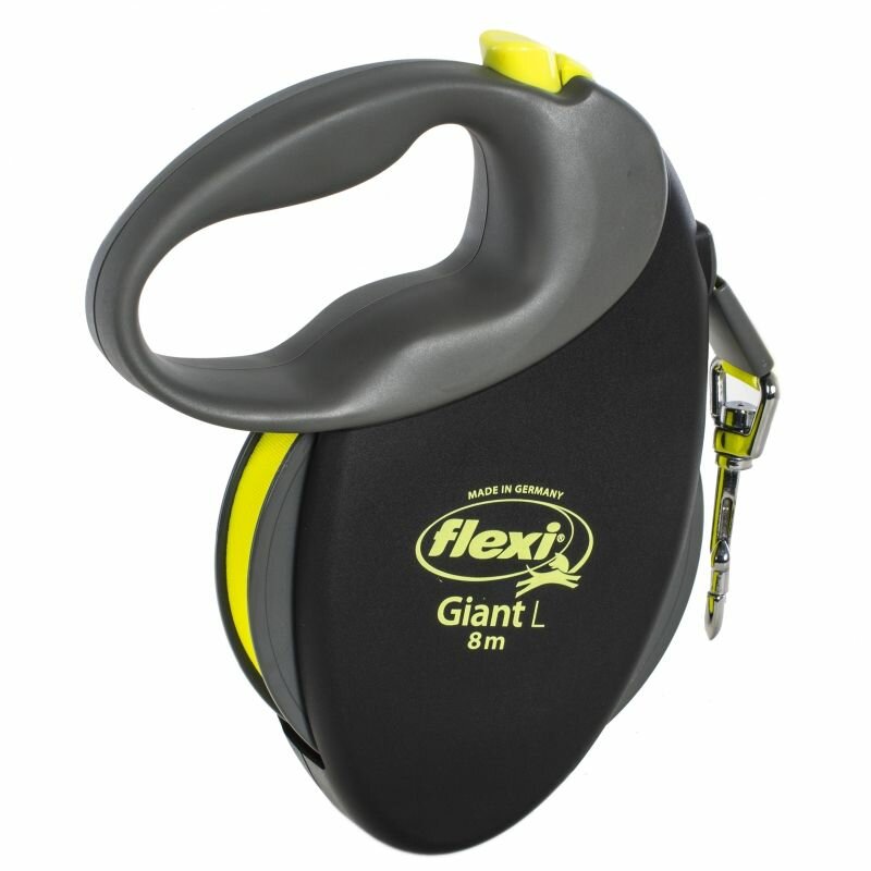 Рулетка для собак FLEXI GIANT L ремень 8м до 50кг, чёрный/неон