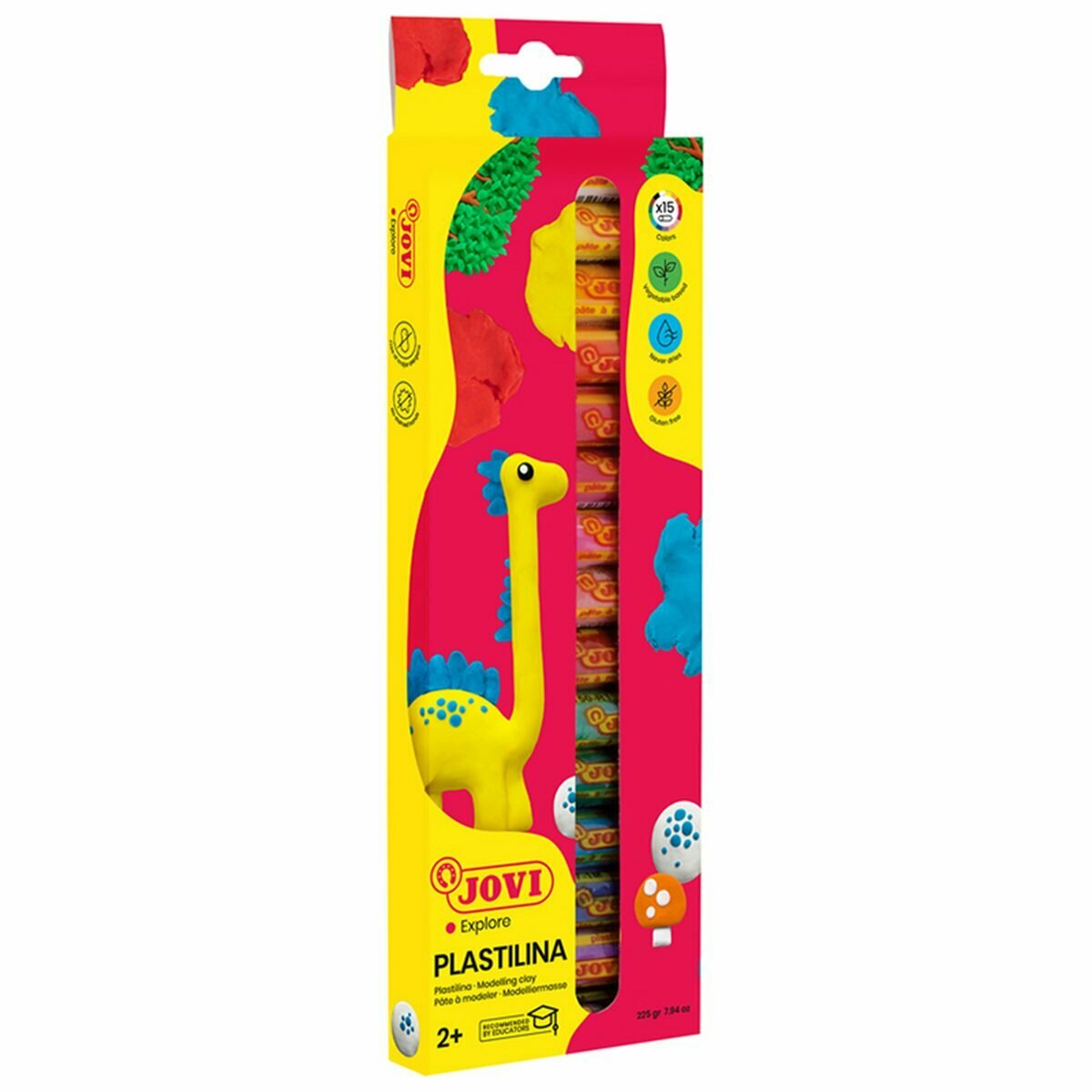 Пластилин на растительной основе 15 цветов Jovi, 225г, картон, европодвес (90/15)