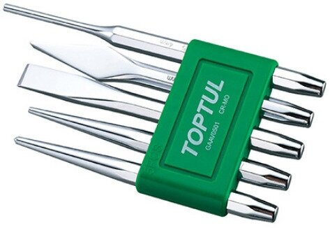 Набор выколоток и зубил TOPTUL GAAV0501, из хром-ванадиевой стали, 5 штук