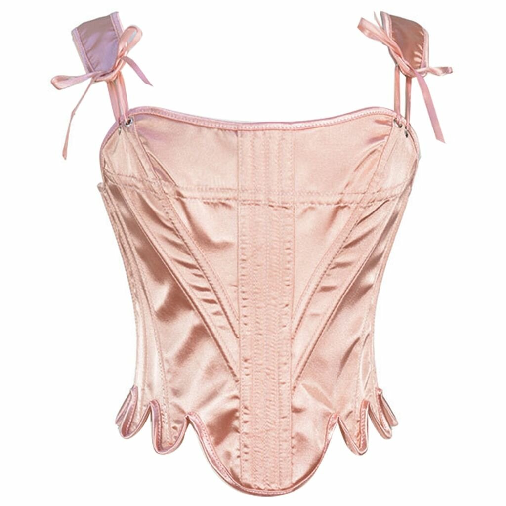 (1 штука) Корсет из рыбьей кости с бретельками сзади на подоле в виде лепестков-розовый-XL