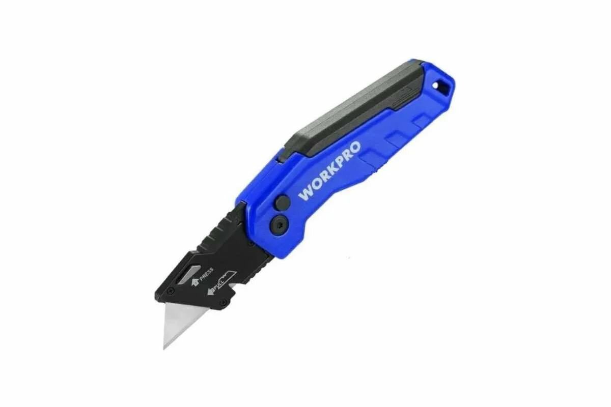 Нож алюминиевый складной быстрое открытие, синий WP211025 WORKPRO