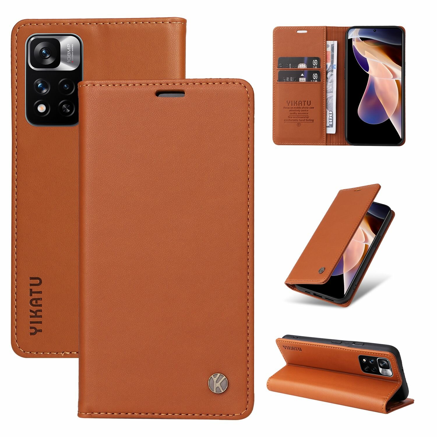 Кожаный флип-чехол для Xiaomi Redmi Note 11 Pro Plus 5G(Сяоми Редми Нот 11 Про Плюс 5G) с магнитом, отделением для карт и отделением для бумажника