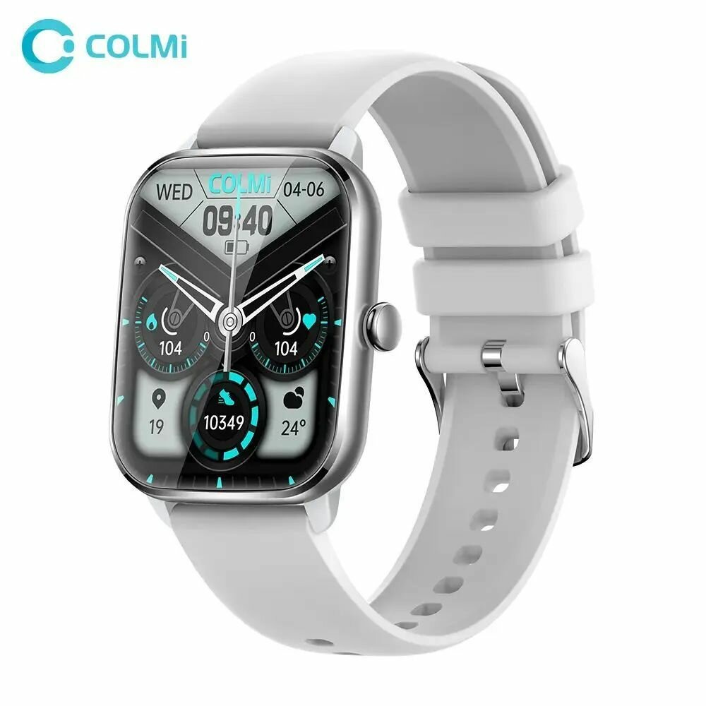 Смарт часы Colmi C61 Silver Middle Frame Grey Silicone Strap, наручные, с Bluetooth, HD-Экран, функция вызова, металлический корпус, водонепроницаемые серебряные с силиконовым ремешком