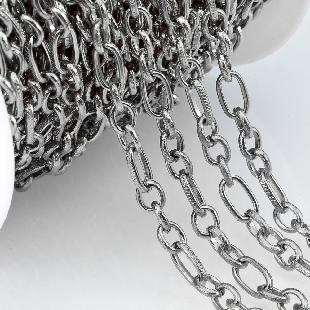 MINGXUAN 1 метр черная цепь из нержавеющей стали для ожерелья и браслета Серебряный, Steel-7x12mm