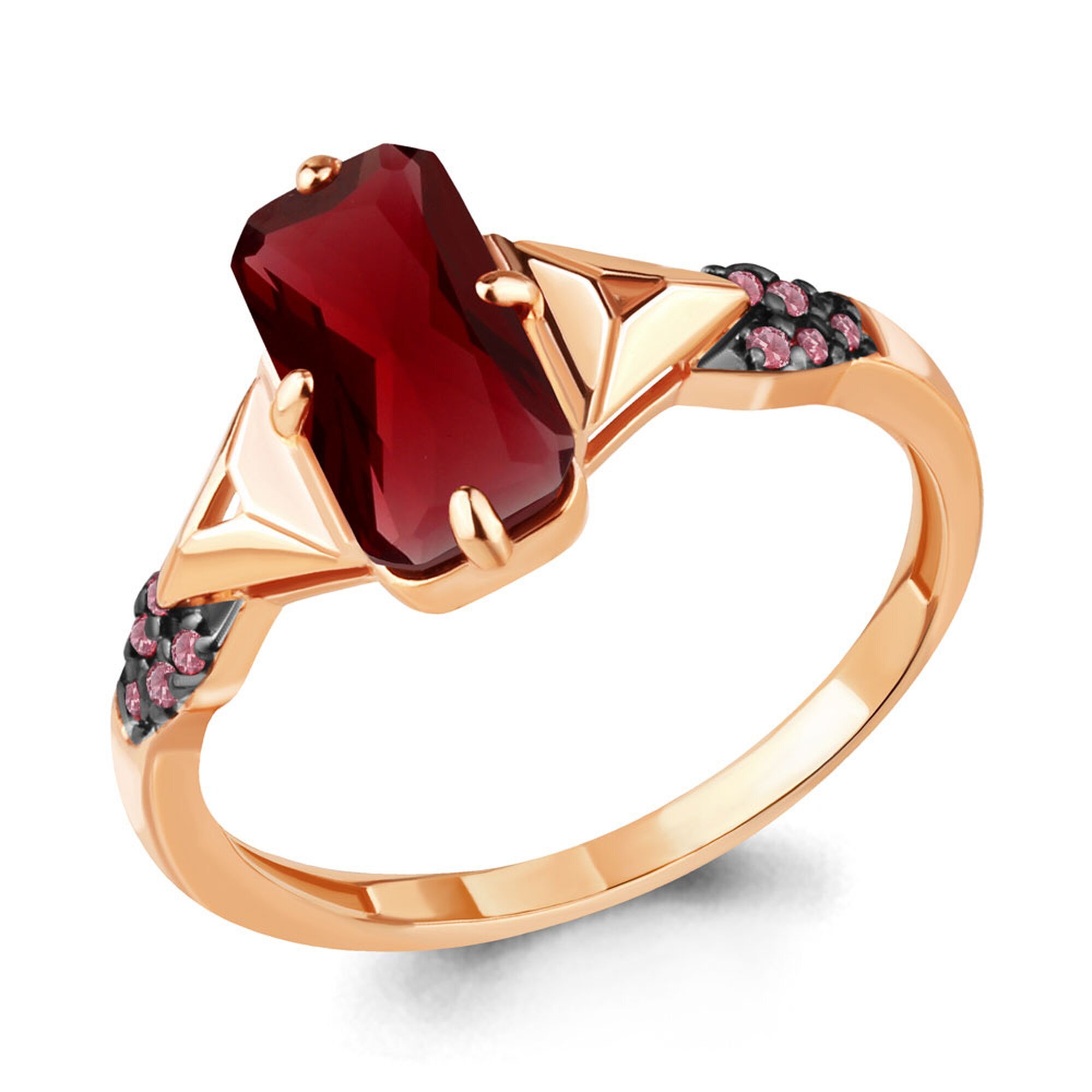 Кольцо, серебро, 925 проба, золочение, турмалин, гранат