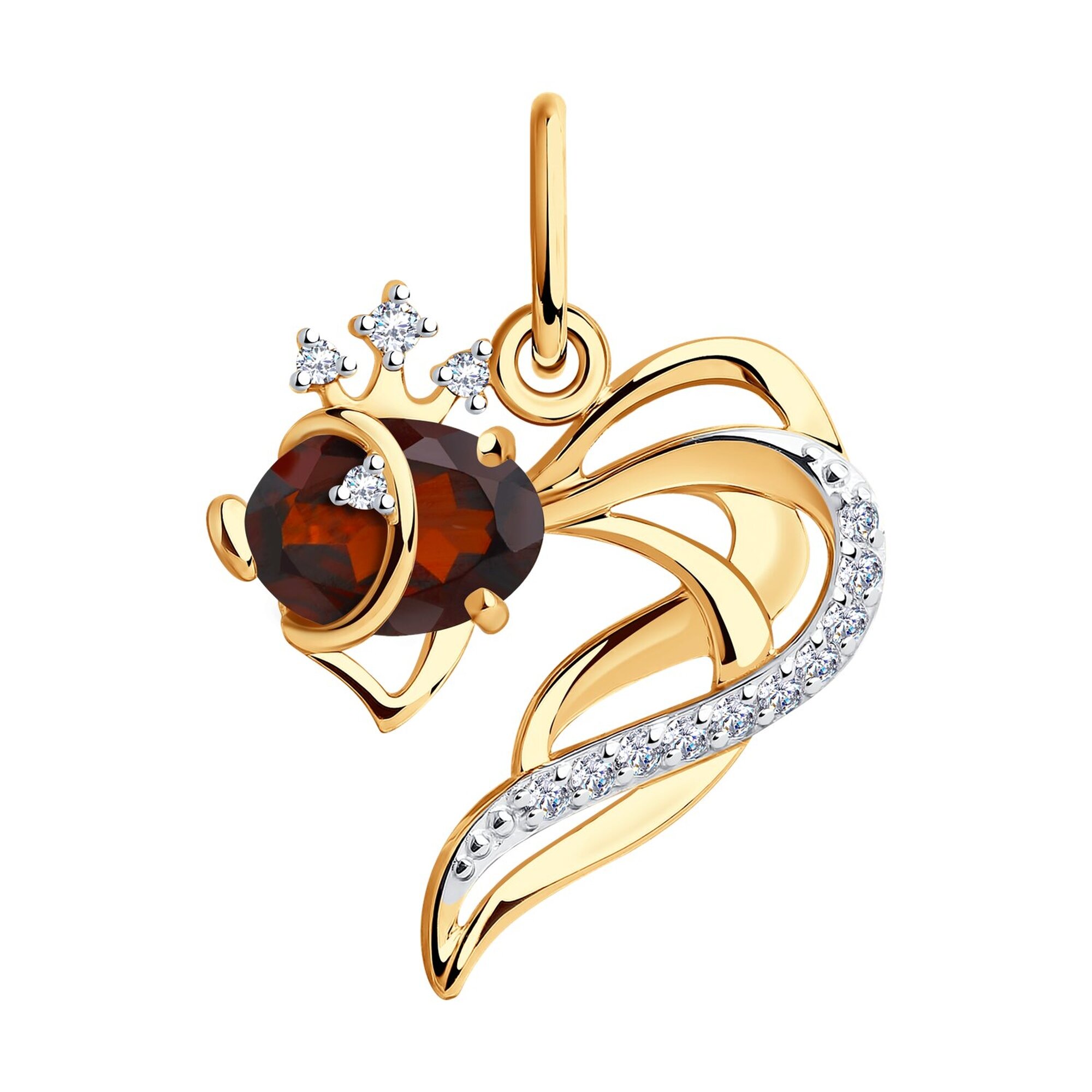 Подвеска, красное золото, 585 проба, фианит, гранат