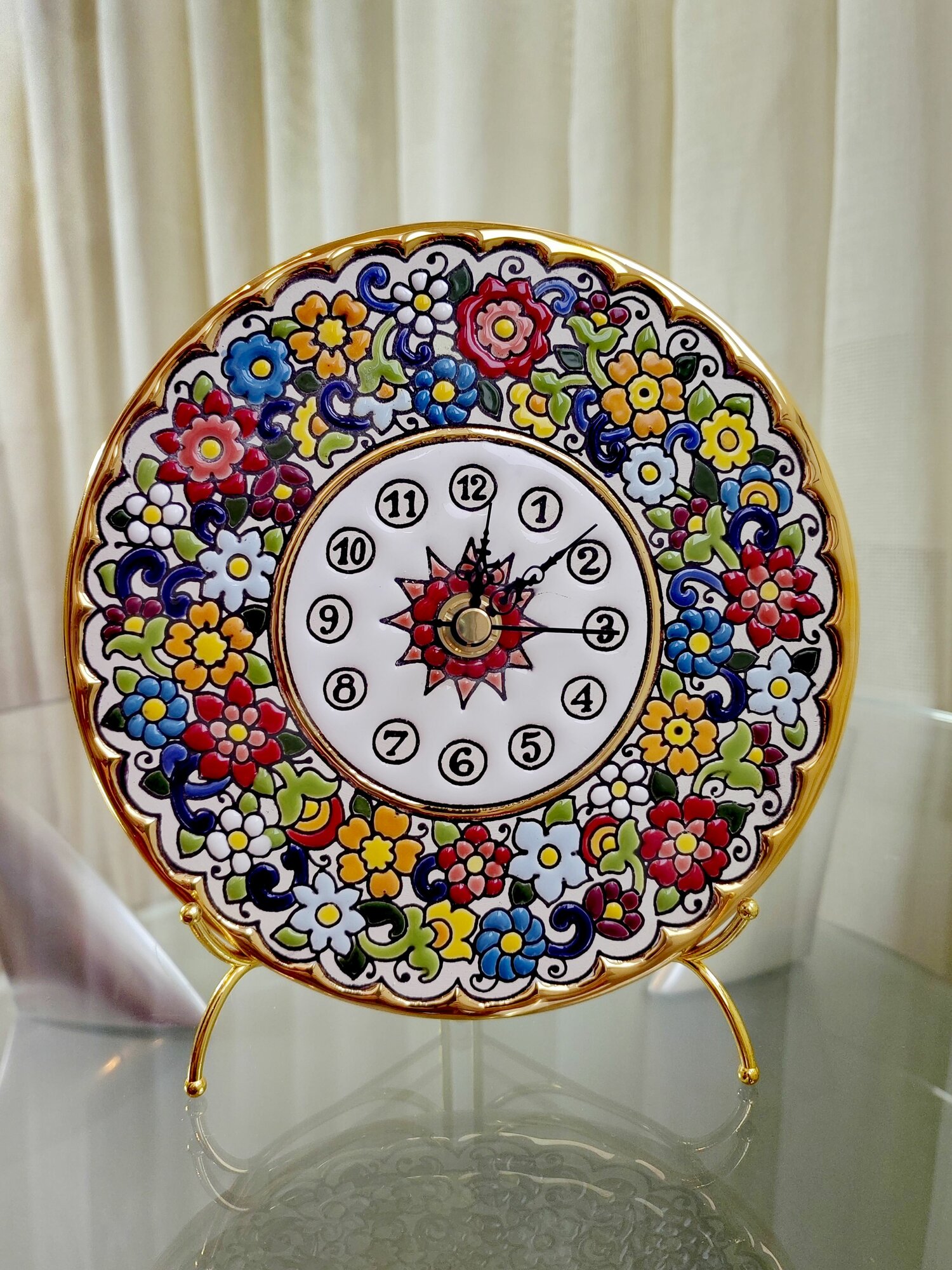 Часы настенные, керамические фабрики Artecer диаметр 17 см, ручная работа испанских мастеров