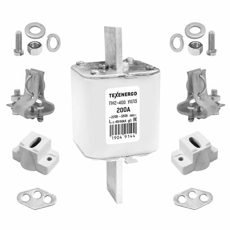 Плавкая вставка ПН2 400/200А в комплекте с контакт основанием (держателем), изоляторами и крепежными деталями PLPN2-400-200