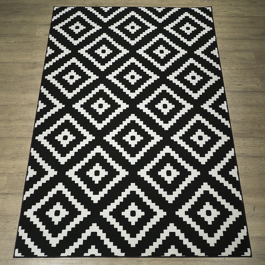 Ковер, Прямой, Черный, Белый, Этно, Современный, на пол, в гостиную, спальню, в ассортименте (180 см. на 260 см.)