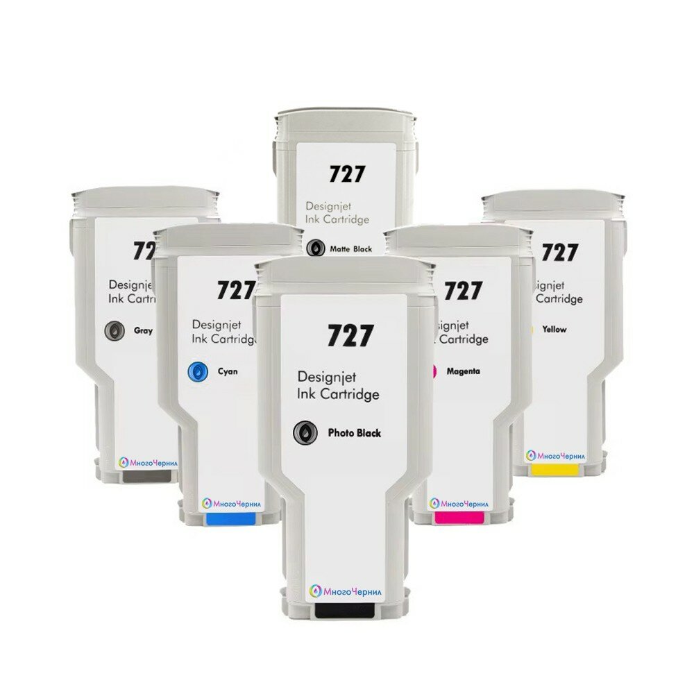 Картриджи для HP DesignJet T920, T2530, T2500, T930, T1500, T1530 (совм. HP 727) совместимые комплект 6 цветов по 300 мл
