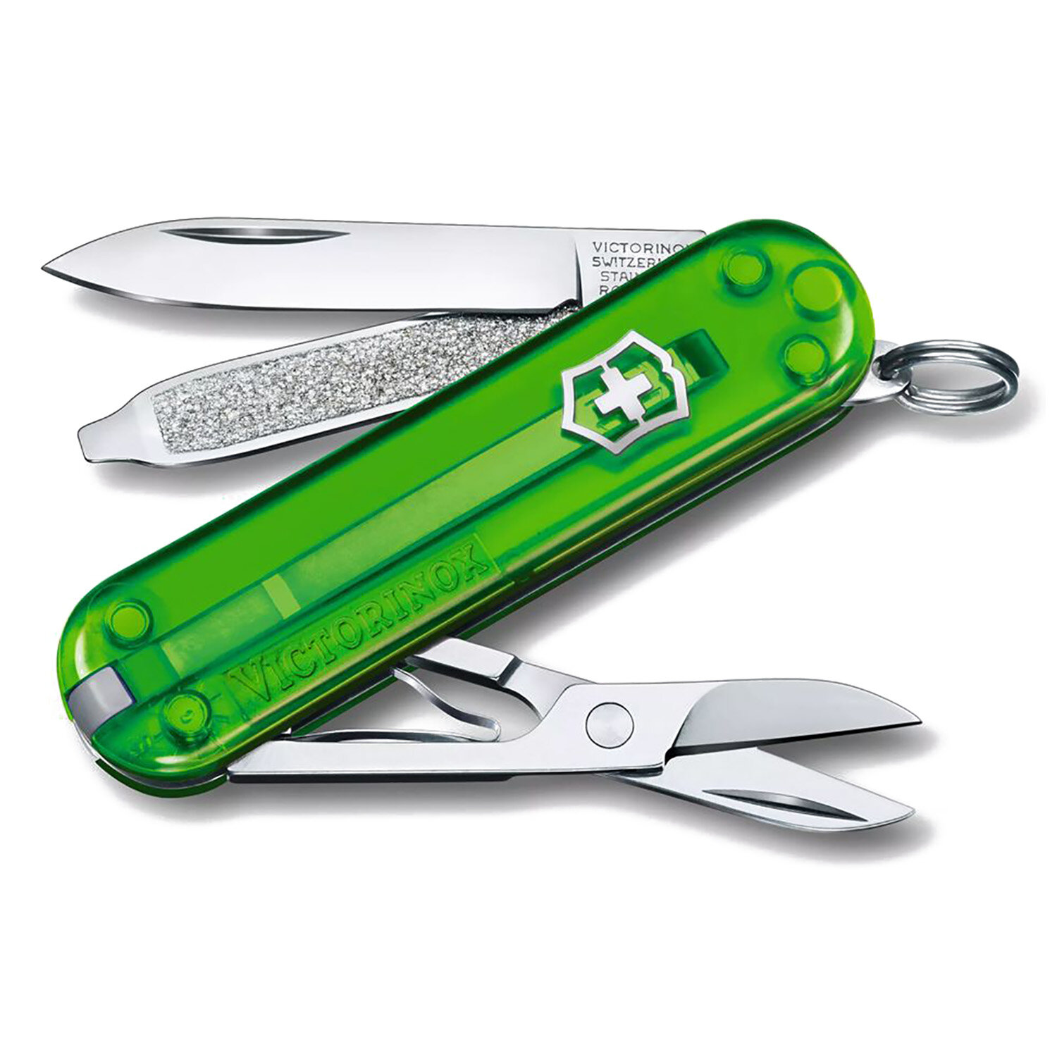 Нож Victorinox брелок Classic SD 58 мм, 7 функций Полупрозрачный Зелёный (б\р)