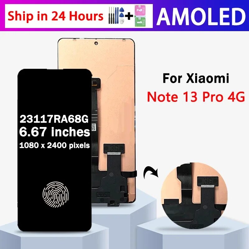 6,67 "AMOLED для Xiaomi Redmi Note 13 Pro 4G 23117RA68G 2312FPCA6G ЖК-дисплей TFT Black Frame