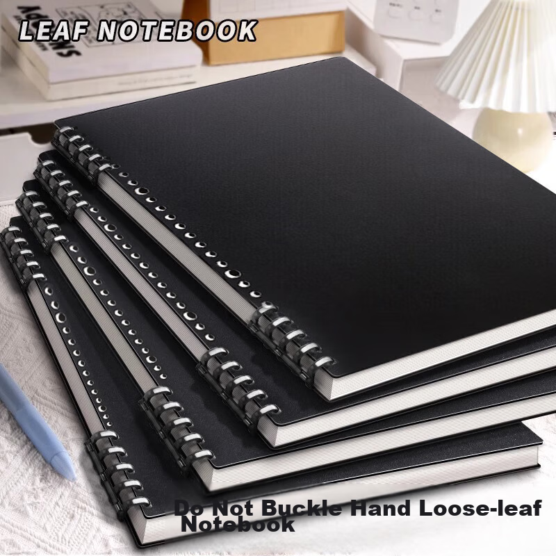 Jiamo B5 Stylish Comfortable Loose-Leaf Notebook for Middle And High School Students, Thick Detachable Pages with Ring Binder, American Retro Spiral Notebook, B5 Black Ruled Style