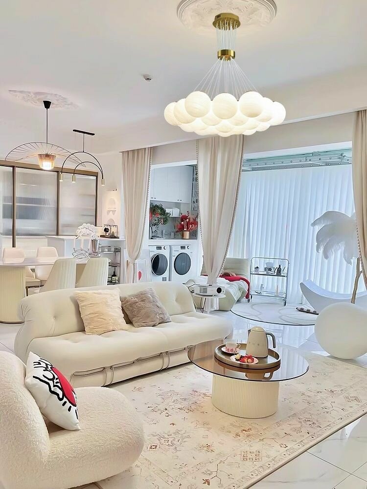 Подвесная люстра с 7 шарами бело-кремового узора, золотое основание, диаметр 15 см, для гостиной, спальни, детской