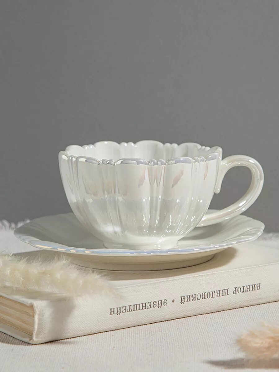 Чайная пара DB HOMME "Жемчужная", керамика, белоснежная, 2 шт