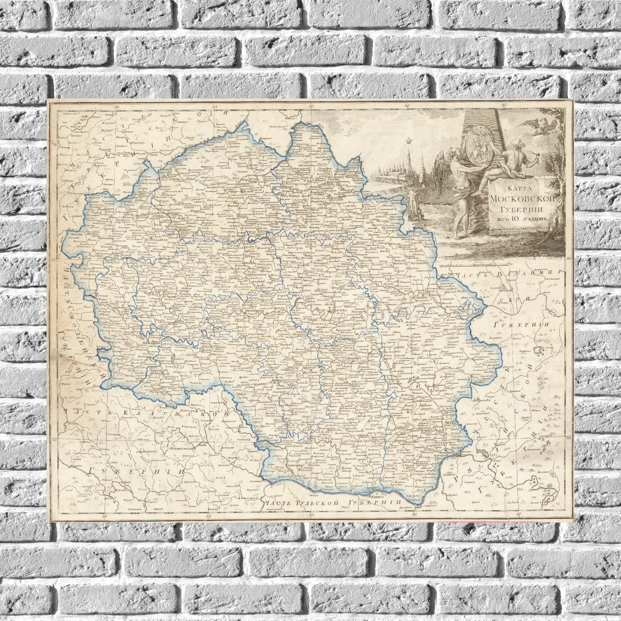 Карта Московской губернии из 10 уездов 1800 года